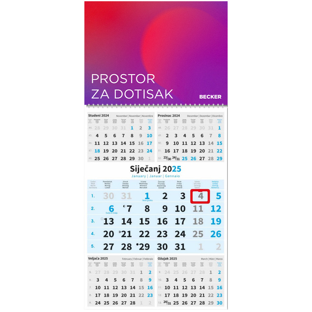 Kalendar TRODIJELNI 5 MJESECI plavi