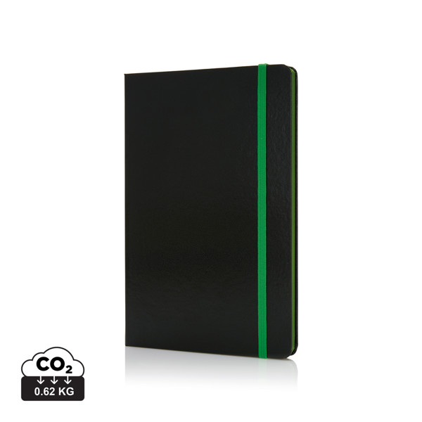 Deluxe hardcover A5 notebook with coloured side - Green / Black