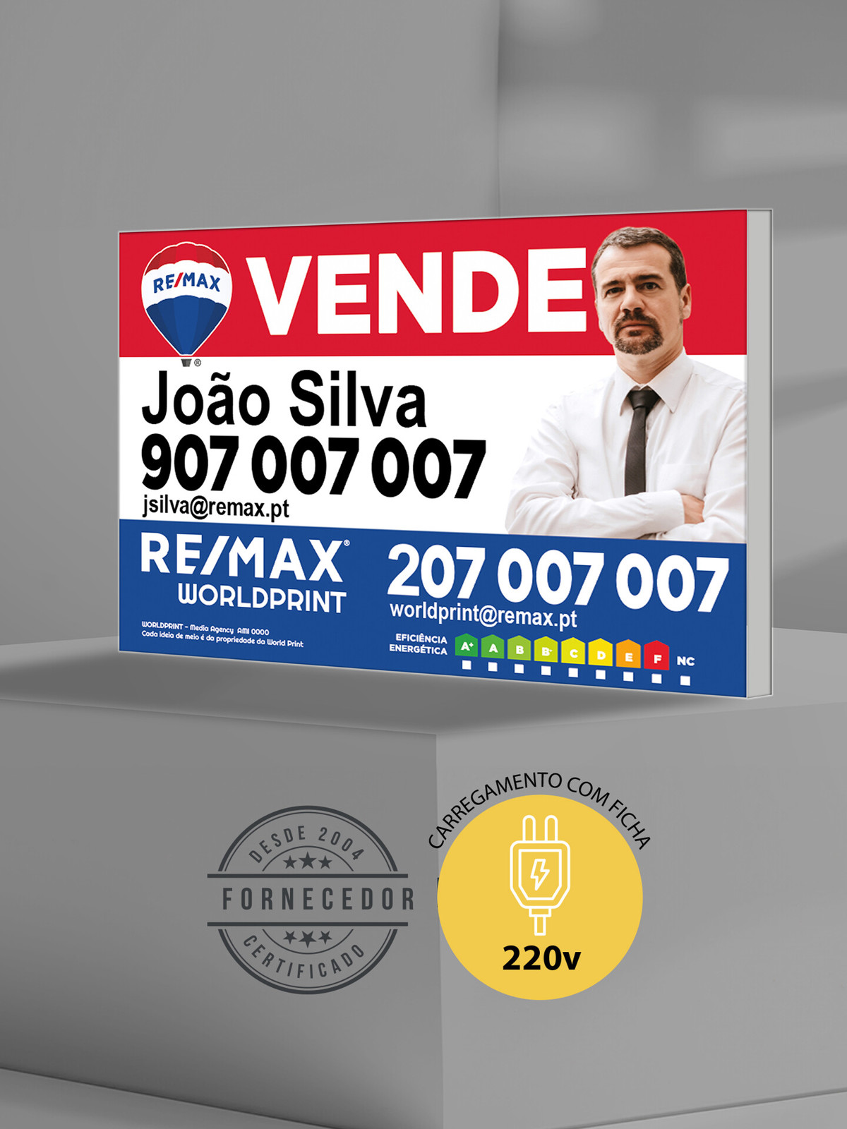 Placa Iluminada Energia Solar ou 220V 68x98cm