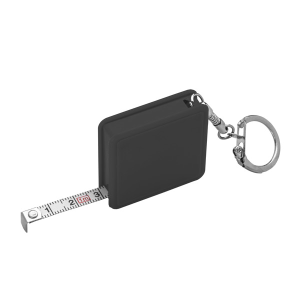 Key Ring With Retractable Flexible Tape Measure, 1 M - Black