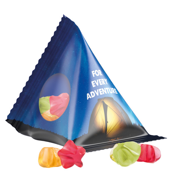 Jelly gums tetrahedron, foil transparent, Trolli fruit jelly gums stars